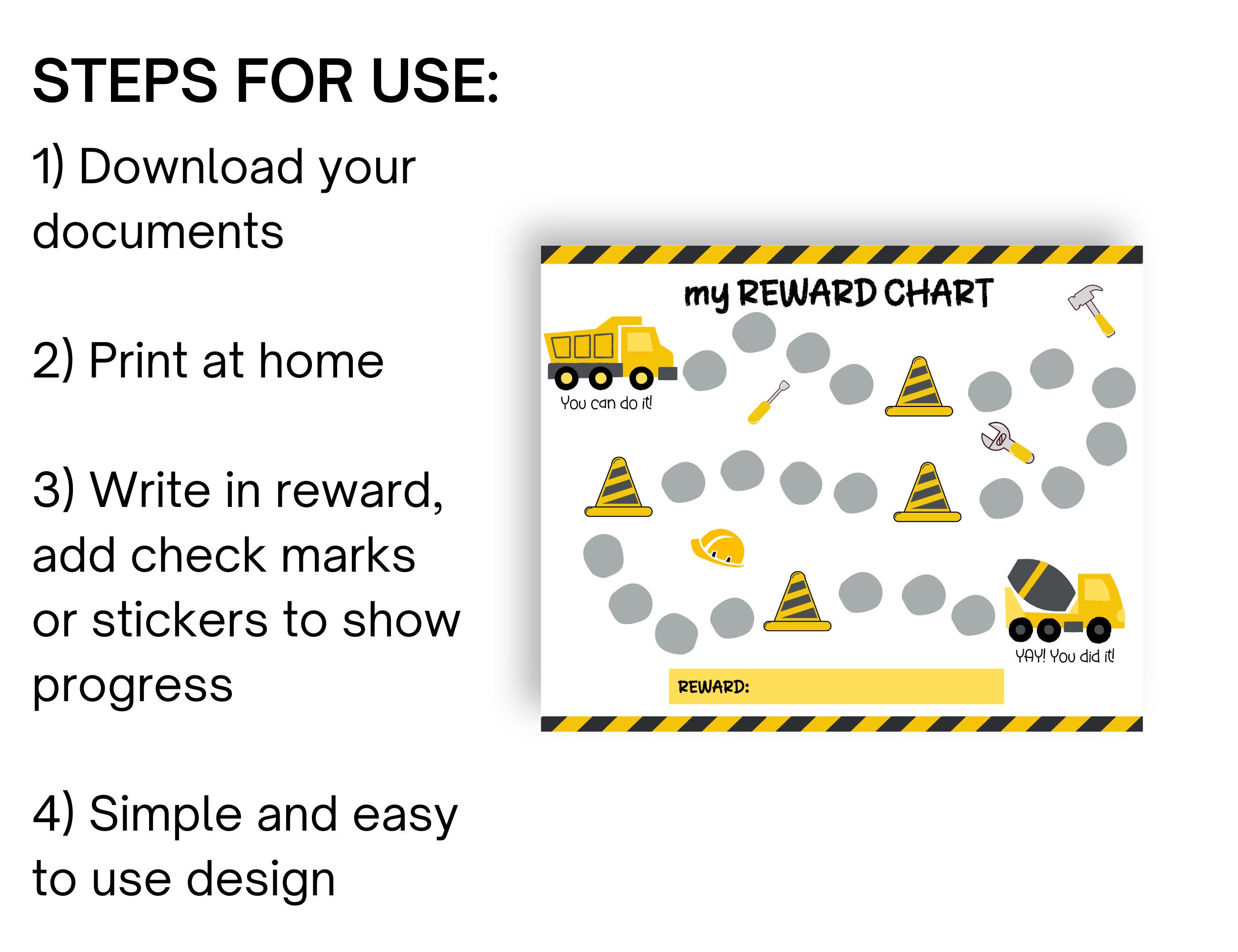 Dump Truck Kids Reward Chart, Toddler Behavior Chart, Sticker Chart ...