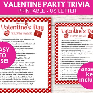 Valentine's Trivia Printable, Valentine Party Printables for Kids ...