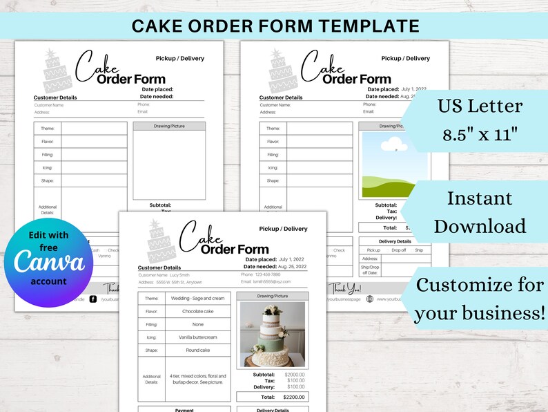 Editable Cake Order Form Template, Bakery Business Forms, Custom Cake ...