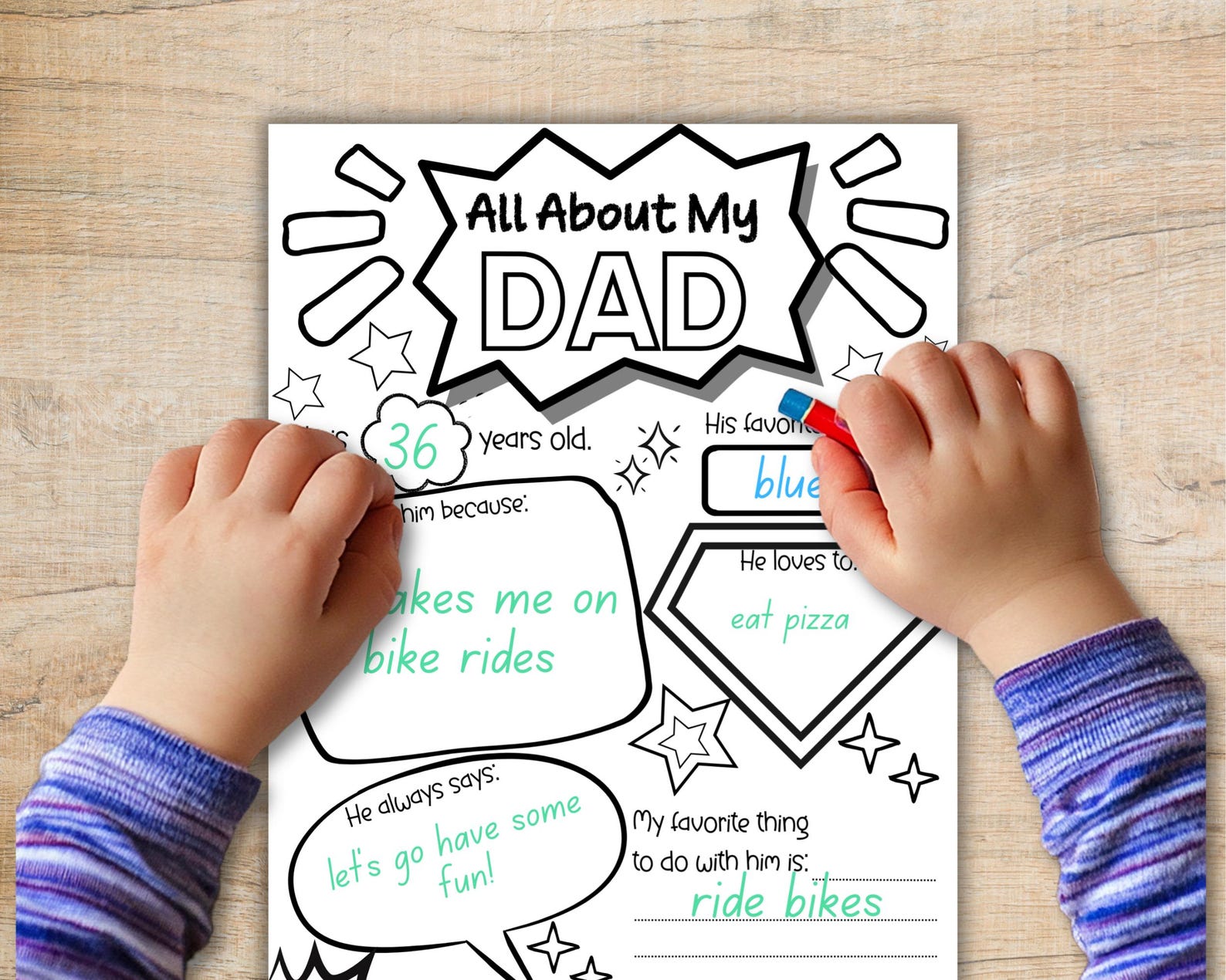 Father's Day Super Dad Craft, Printable Gift From Kids, Fill in the ...