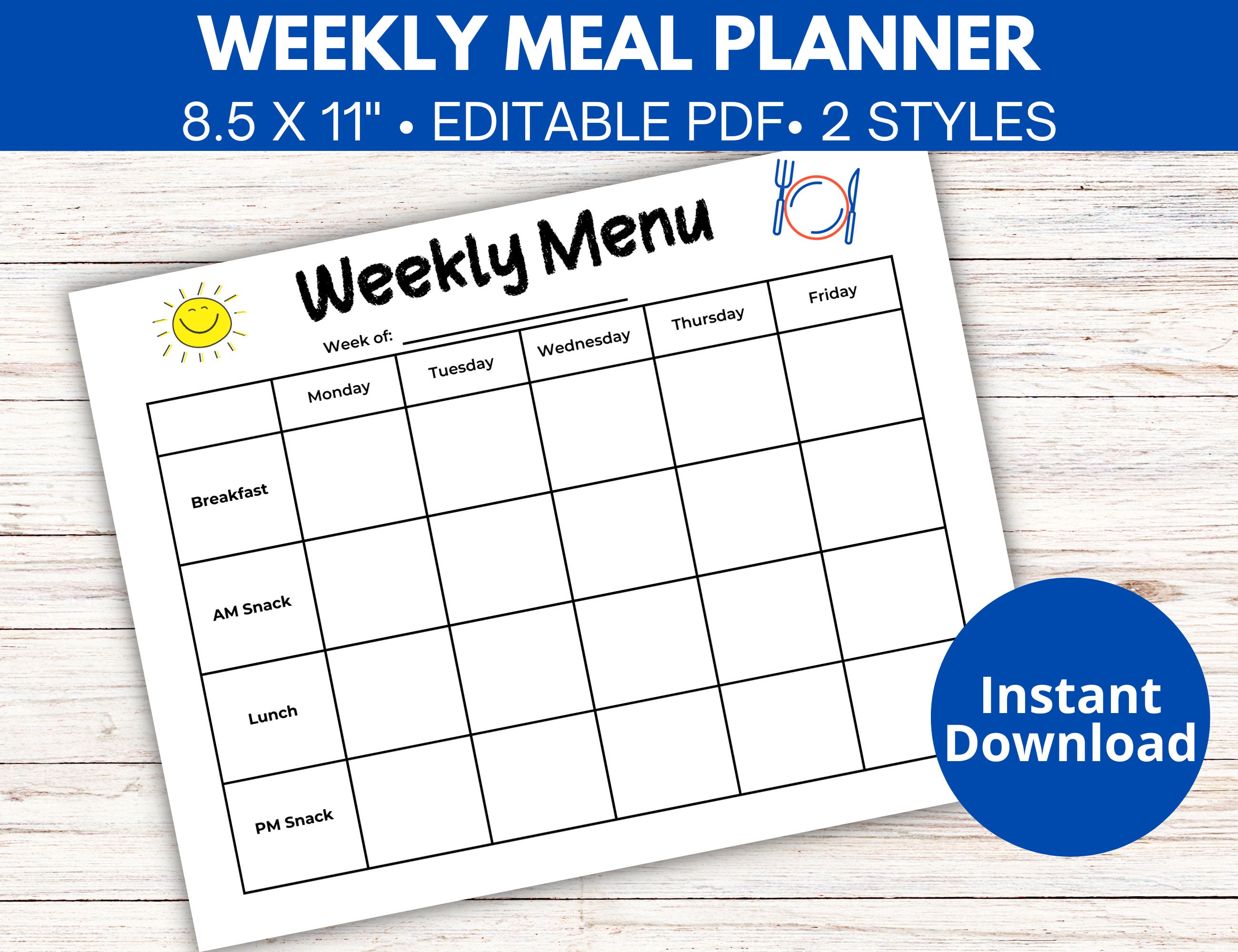 Weekly Menu Template for Daycare, Home Daycare Meal Planning Form ...
