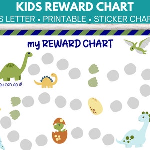 Dinosaur Kids Reward Chart, Reading Reward Chart, Sticker Chart, Dino ...