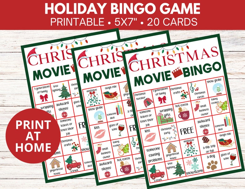 Christmas Movie Bingo Printable, Christmas TV Movie Bingo, Holiday Rom ...