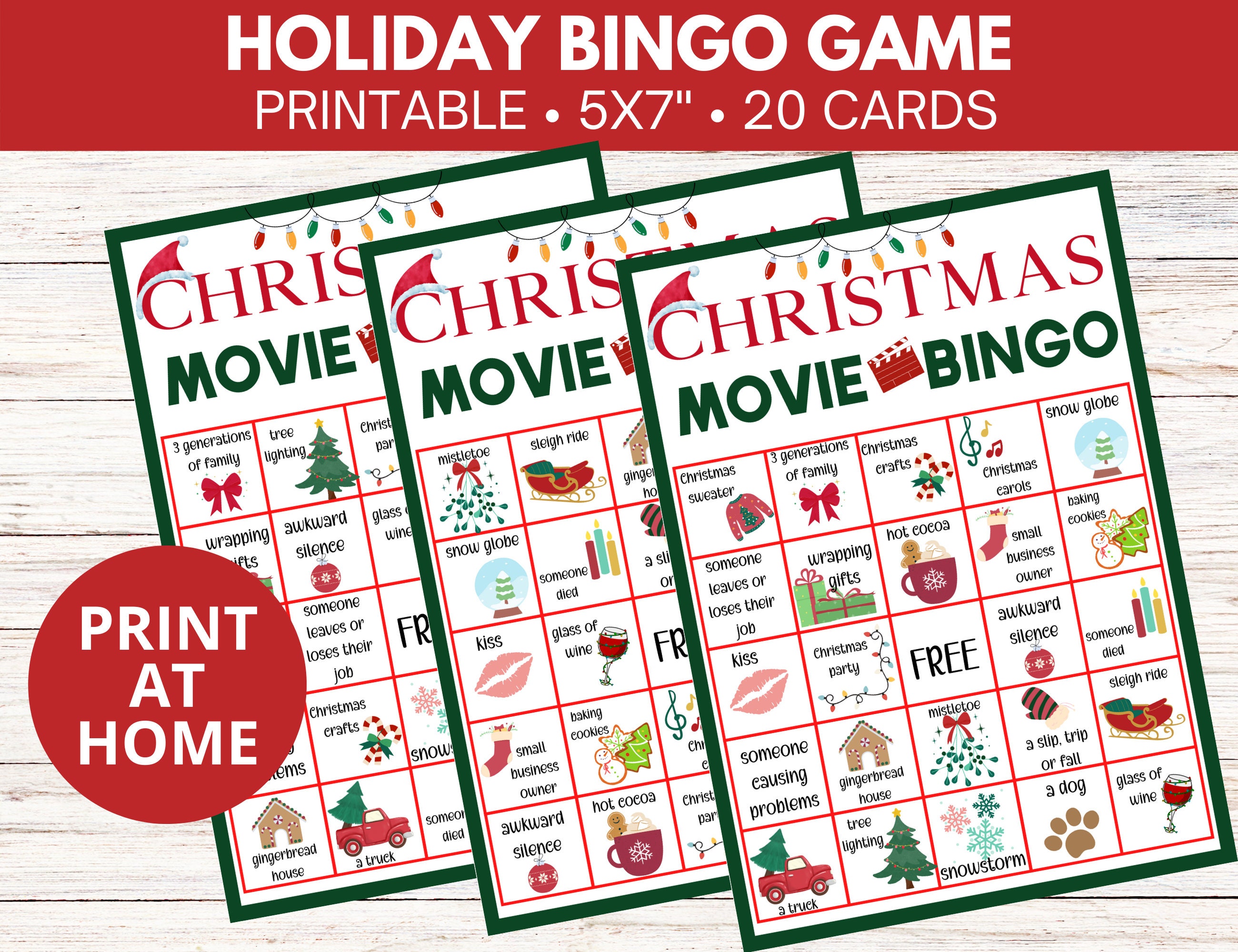 Christmas Movie Bingo Printable, Christmas TV Movie Bingo, Holiday Rom ...