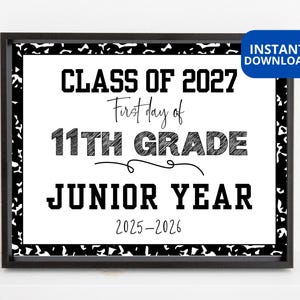 First Day of Junior Year Printable Sign, Class of 2027, Back to School ...
