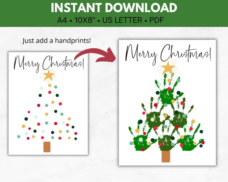 Christmas Tree Handprint Craft, Winter Handprint Art, Printable ...