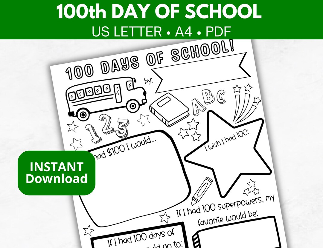 100 Days of School Interview Printable, 100th Day Worksheet, Kids ...