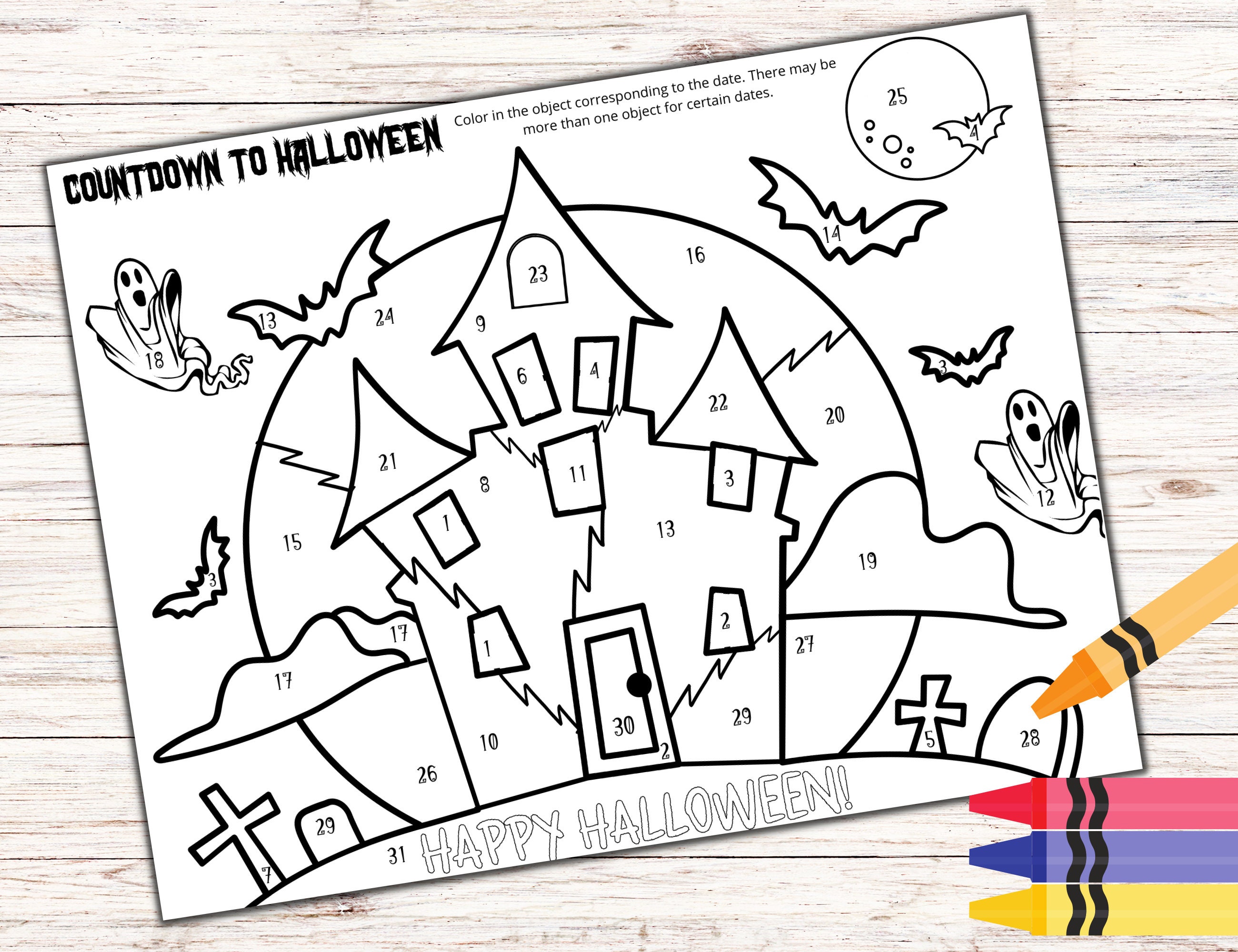 Printable Halloween Countdown Calendar, Halloween Color by Number, Kids ...