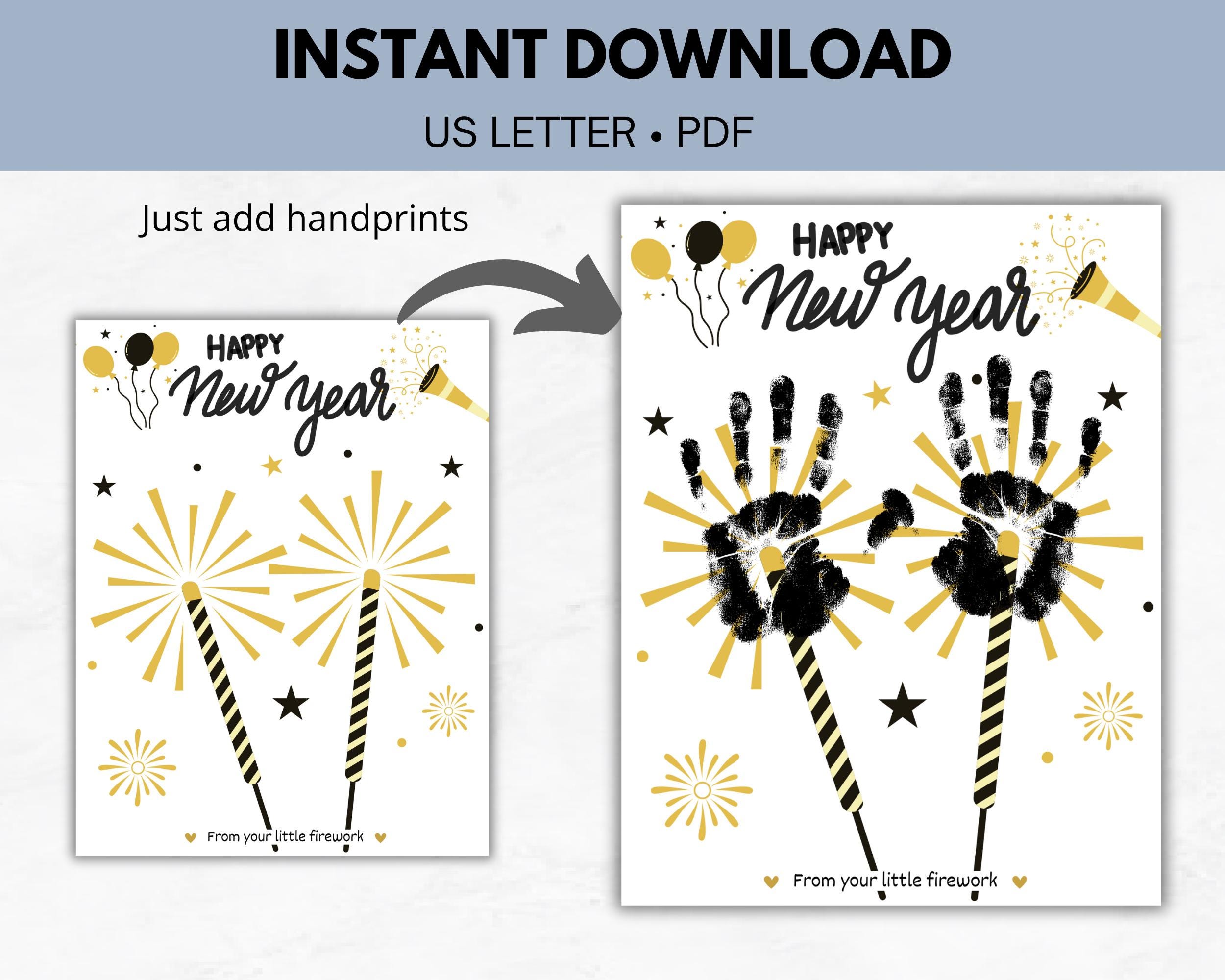 New Years Handprint Craft Sparklers, Printable Noon Years Eve Activity ...