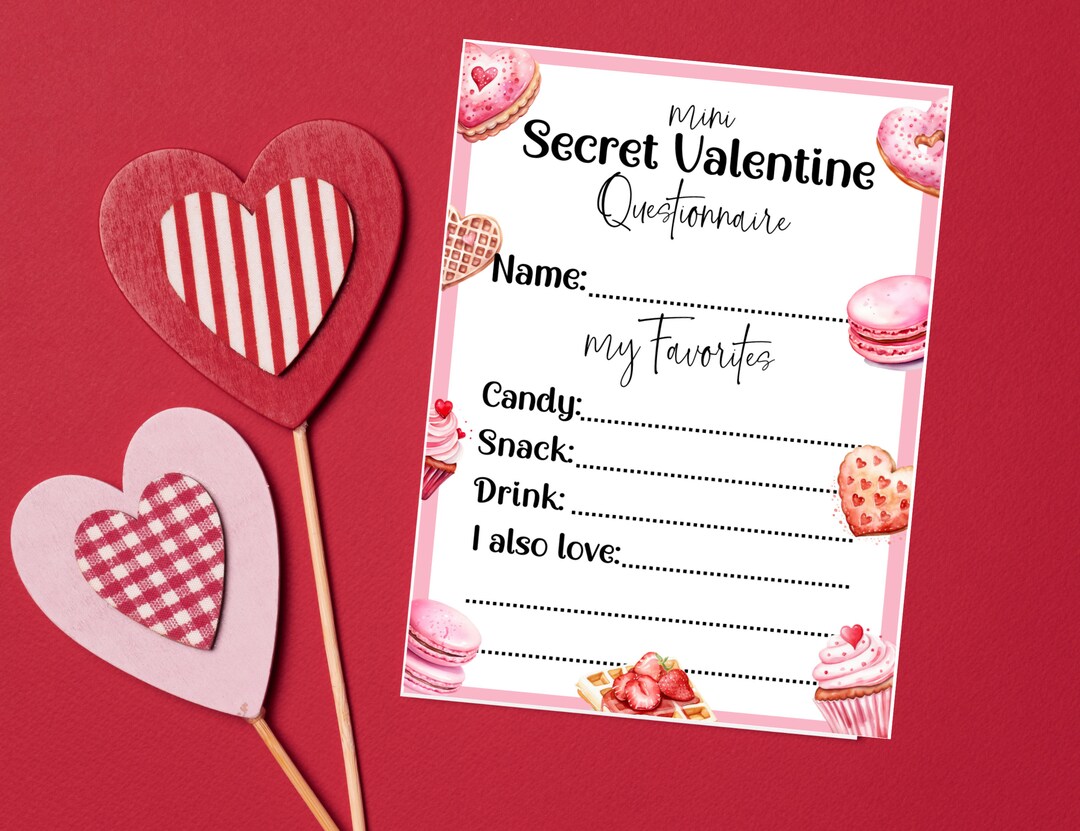 Secret Valentine Mini Questionnaire, Valentine Party Gift Game, Secret ...