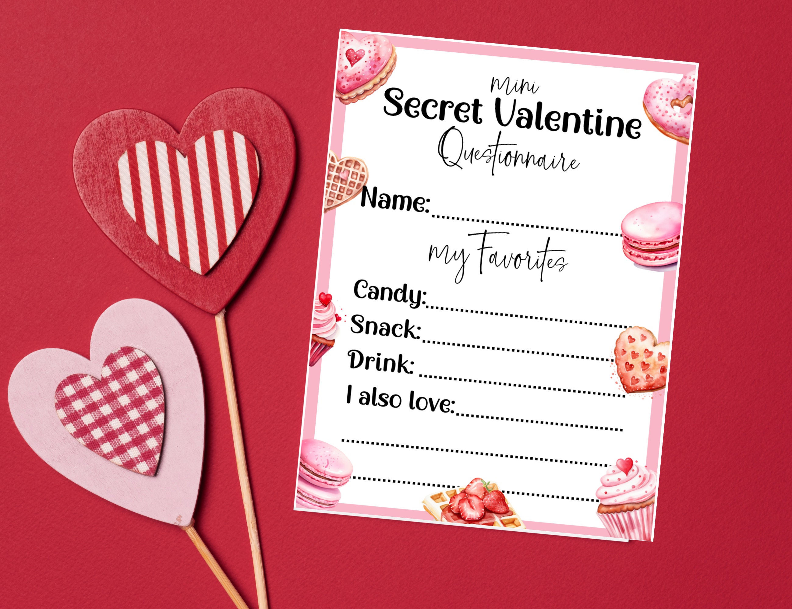 Secret Valentine Mini Questionnaire, Valentine Party Gift Game, Secret ...