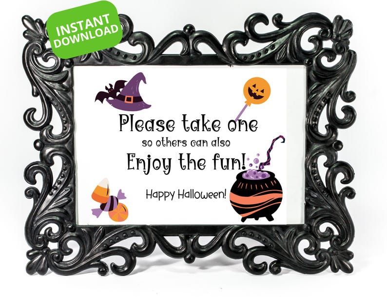 Please Take One Halloween Candy Sign Printable, Halloween Porch Sign ...