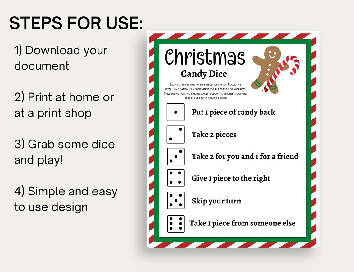 Christmas Candy Dice Game Printable, Fun Christmas Game for Kids ...