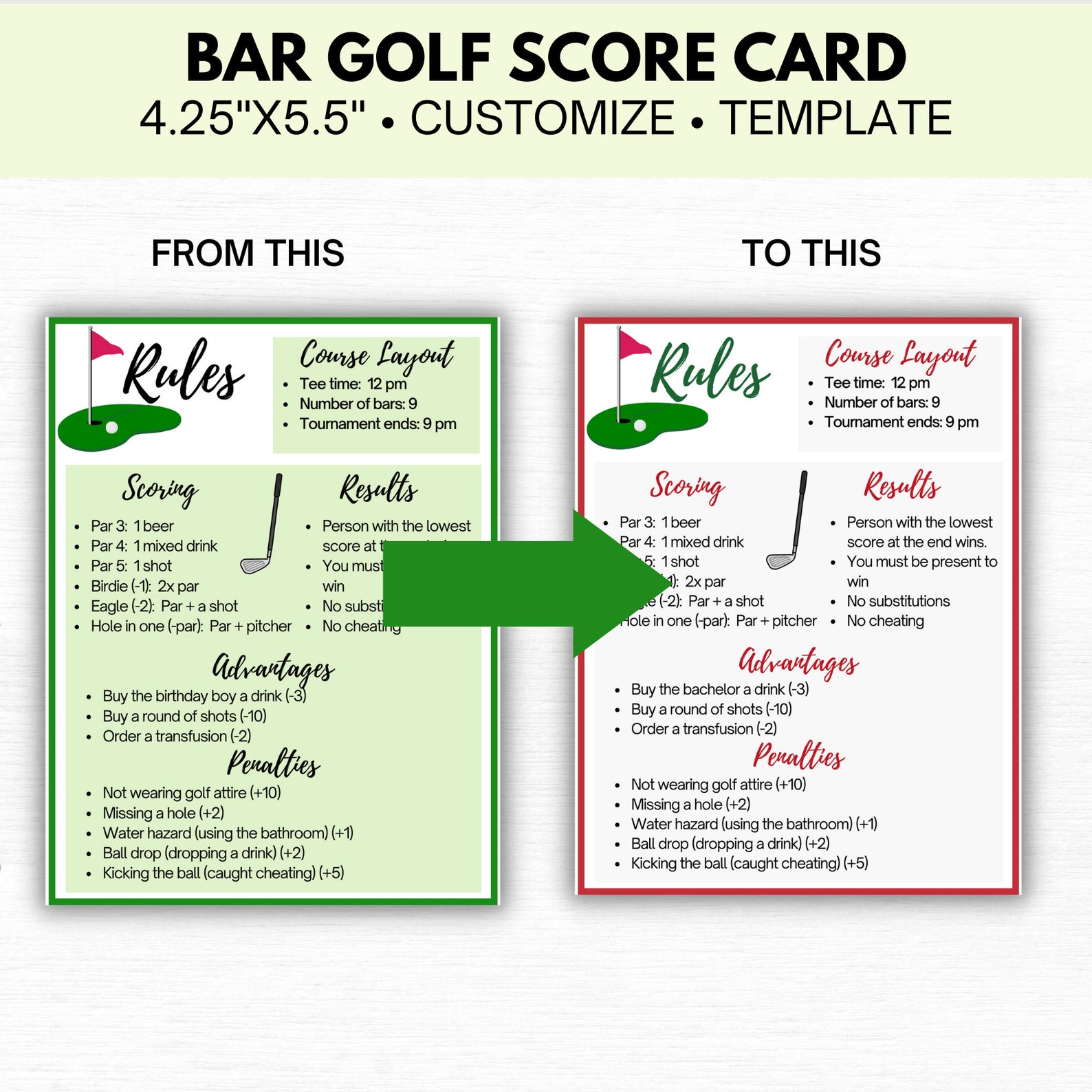 Bar Golf Scorecard Template Editable in Canva, Golf Themed Pub Crawl ...