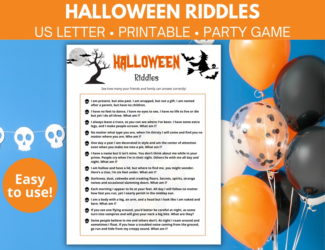 Halloween Riddles Printable Party Game, Halloween Trivia Game ...