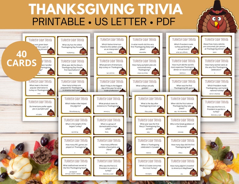 Thanksgiving Trivia Cards Printable, Thanksgiving Game for Family ...