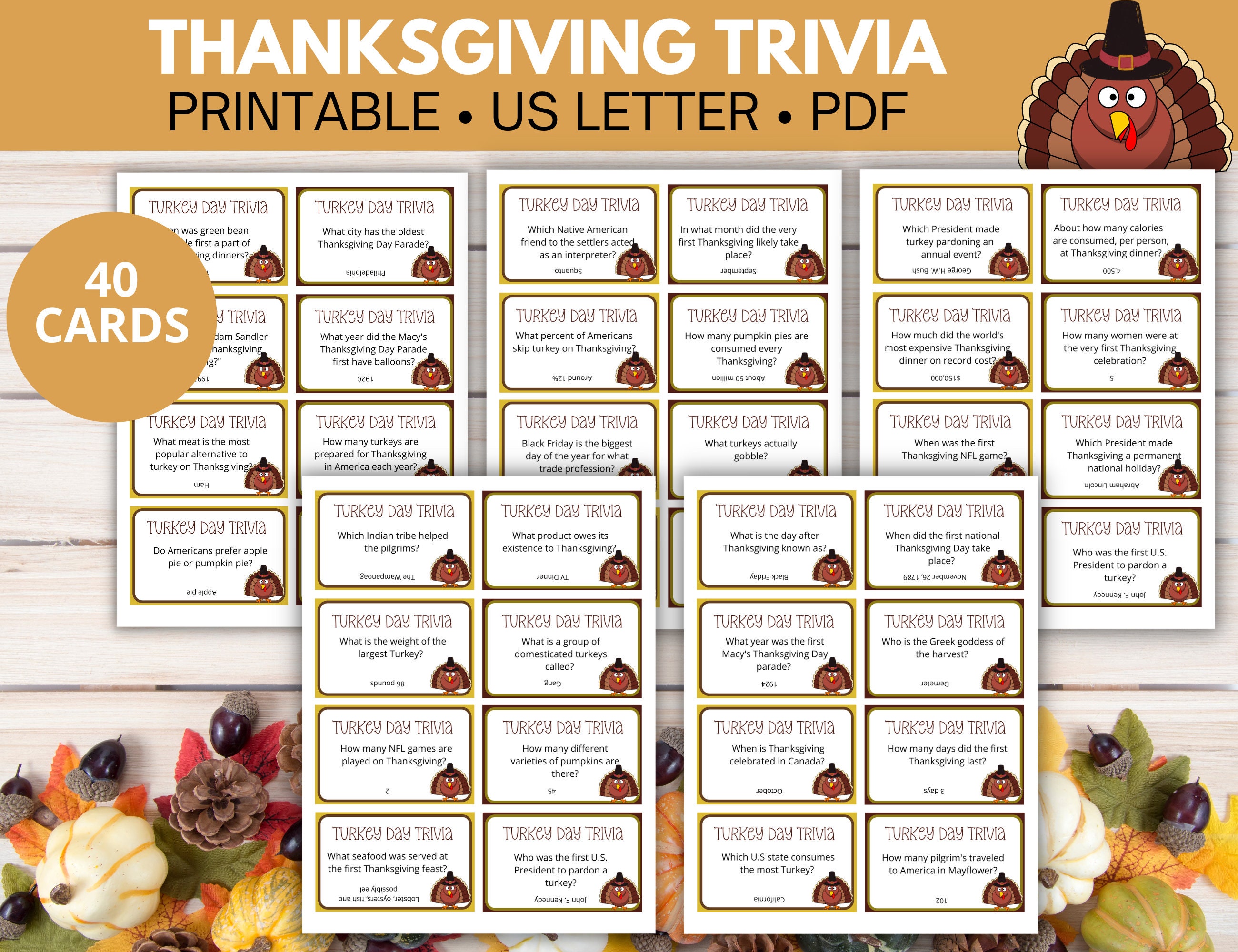 Thanksgiving Trivia Cards Printable, Thanksgiving Game for Family ...