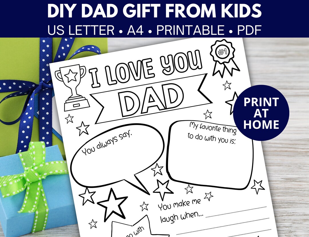 I Love You Dad Printable, Father's Day Activity, Gift From Kids, Father ...