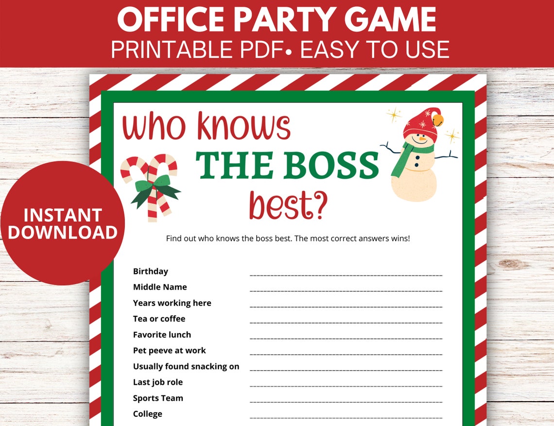 Holiday Office Party Game Who Knows the Boss Best, Fun Office Party ...