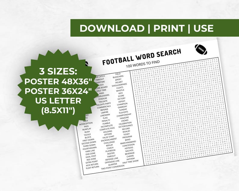 Football Word Search Printable, Big Game Party Activity for All Ages ...