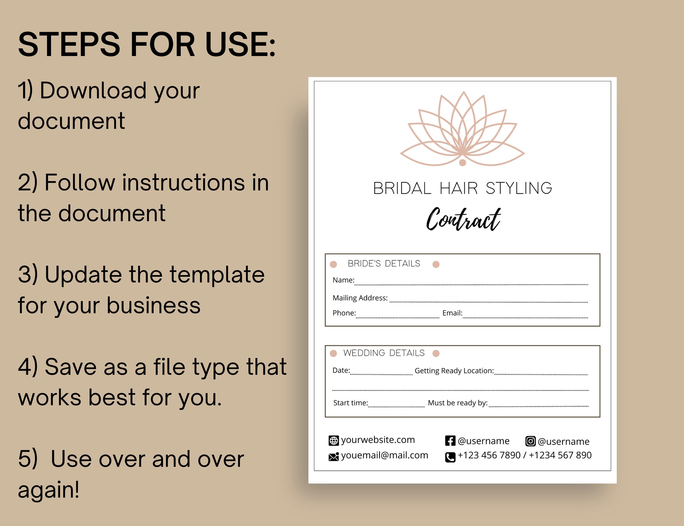 Bridal Hair Contract Template, Bridal Party Hair Service Contract ...