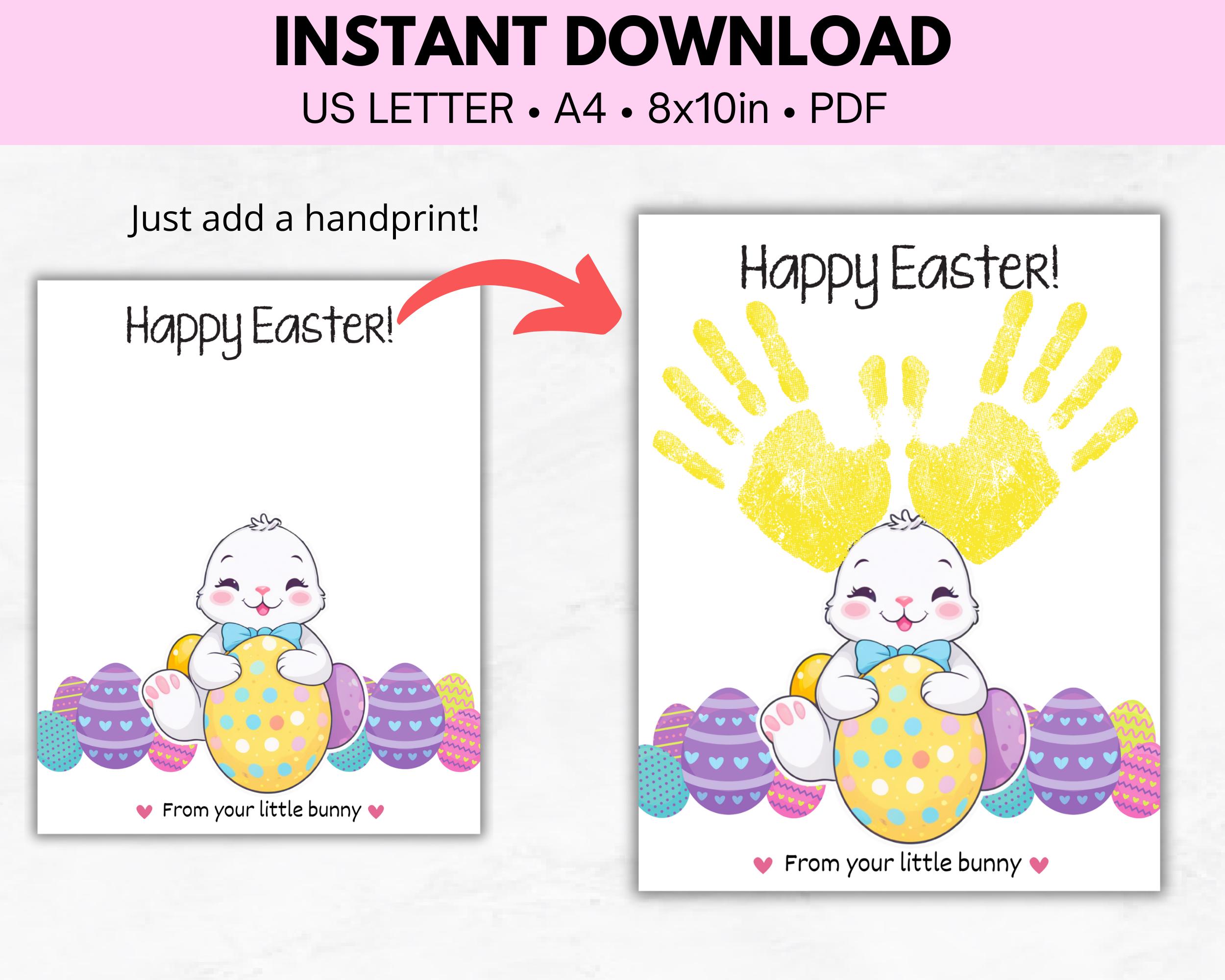 Easter Bunny Handprint Craft, Spring Handprint Art, Printable Preschool ...