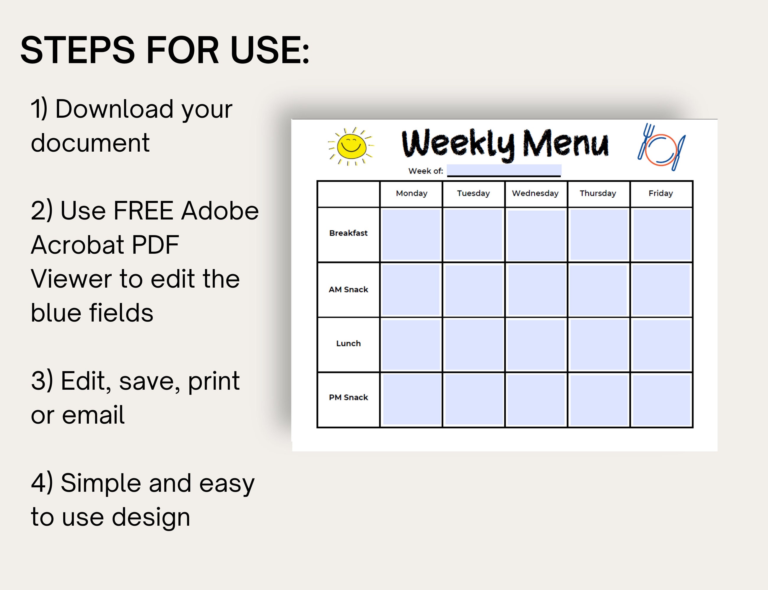 Weekly Menu Template for Daycare, Home Daycare Meal Planning Form ...