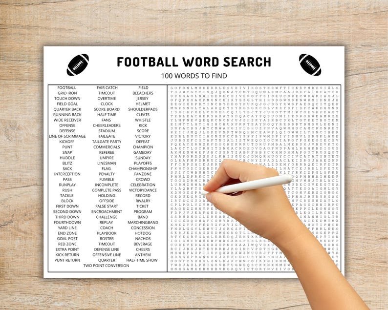 Football Word Search Printable, Big Game Party Activity for All Ages ...