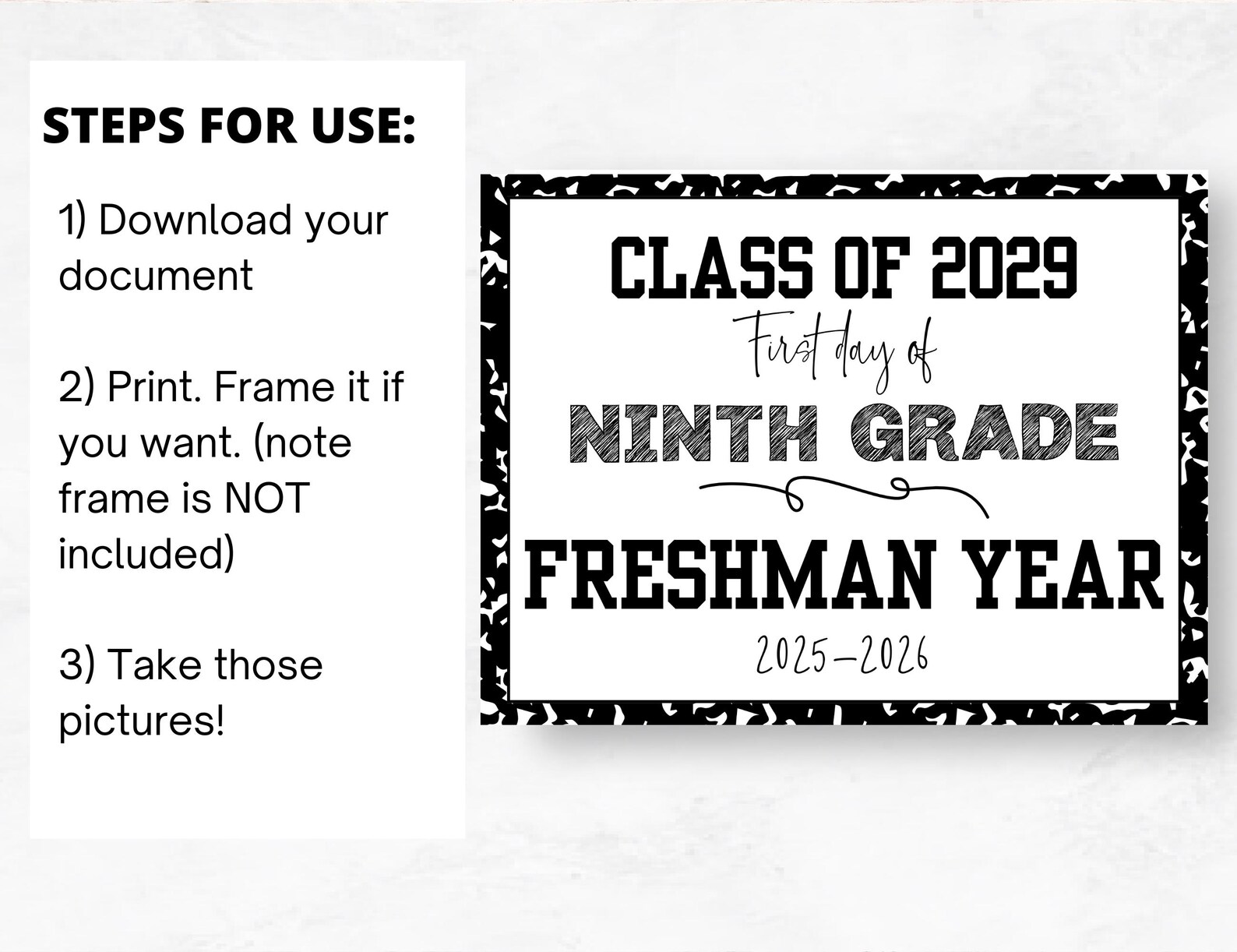 First Day of 9th Grade Sign Printable, Class of 2029 Freshman Year ...