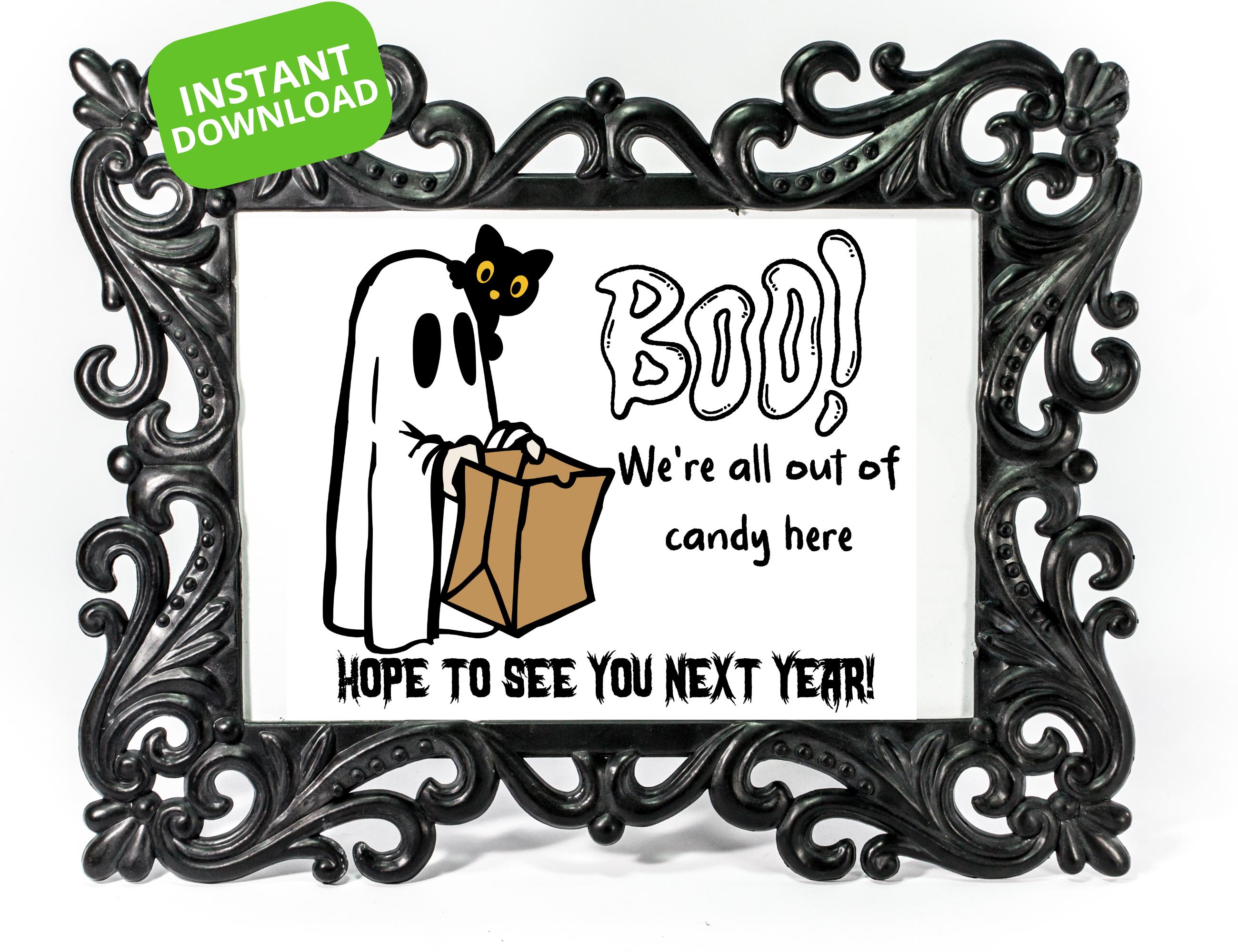 Halloween Out of Candy Sign, Trick or Treat Sign, Halloween Door Sign ...