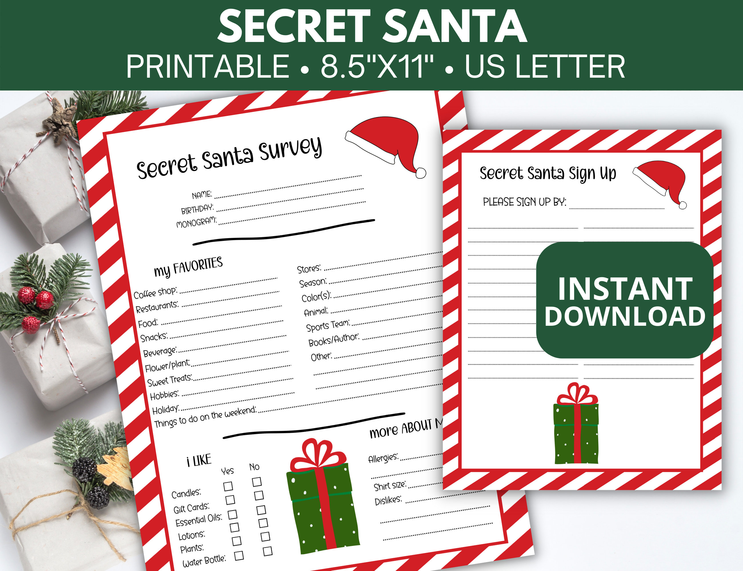 Secret Santa Questionnaire, Coworkers Gift Exchange Game, Printable ...
