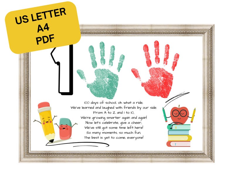 100th Day of School Handprint Poem Craft, 100 Days of School Handprint ...