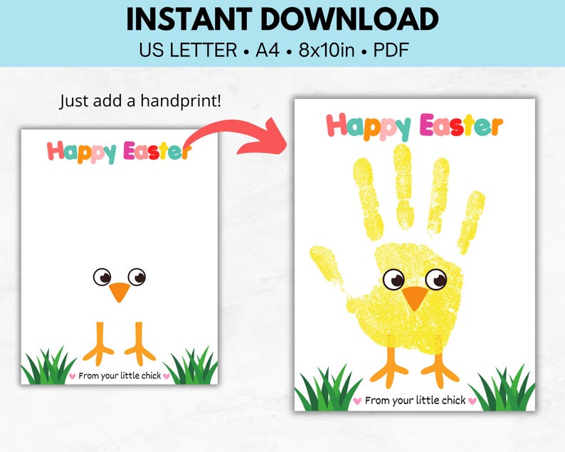 Easter Chick Handprint Craft, Spring Handprint Art, Printable Preschool ...