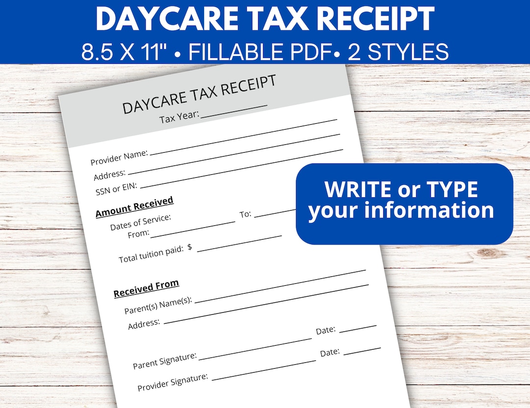 Daycare Childcare Tax Receipt Form for Parents and Childcare Providers ...