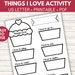 Things I Love Kids Printable Activity, Valentine's Activity for Kids ...