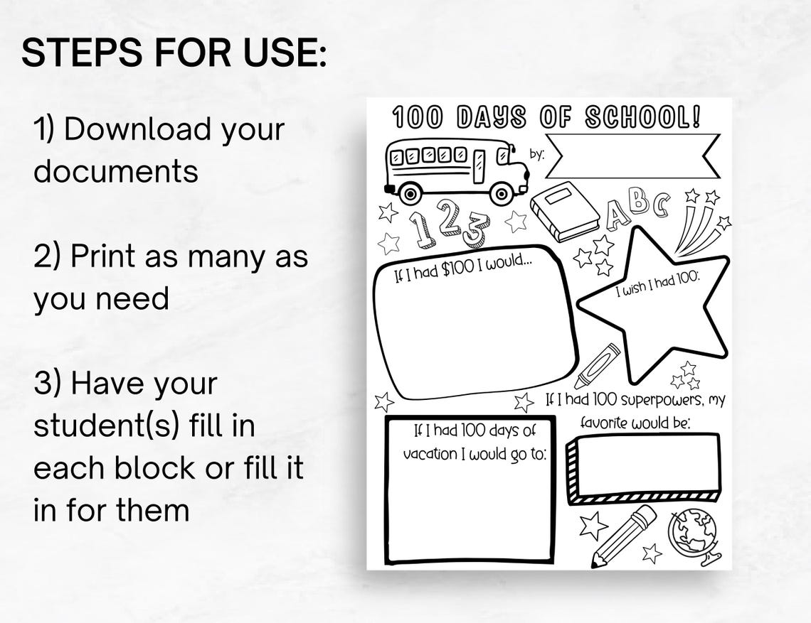 100 Days of School Interview Printable, 100th Day Worksheet, Kids ...