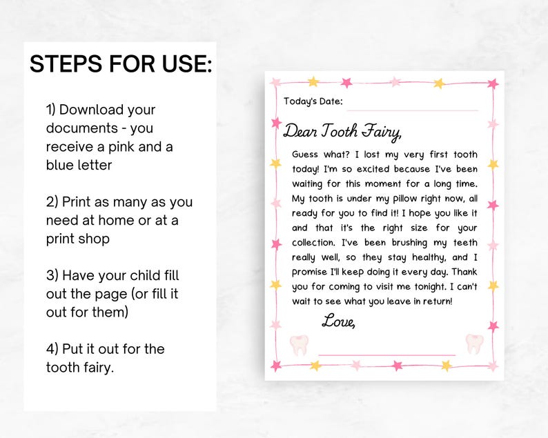 Tooth Fairy Visit Letter Printable, Editable Kids First Lost Tooth Note ...