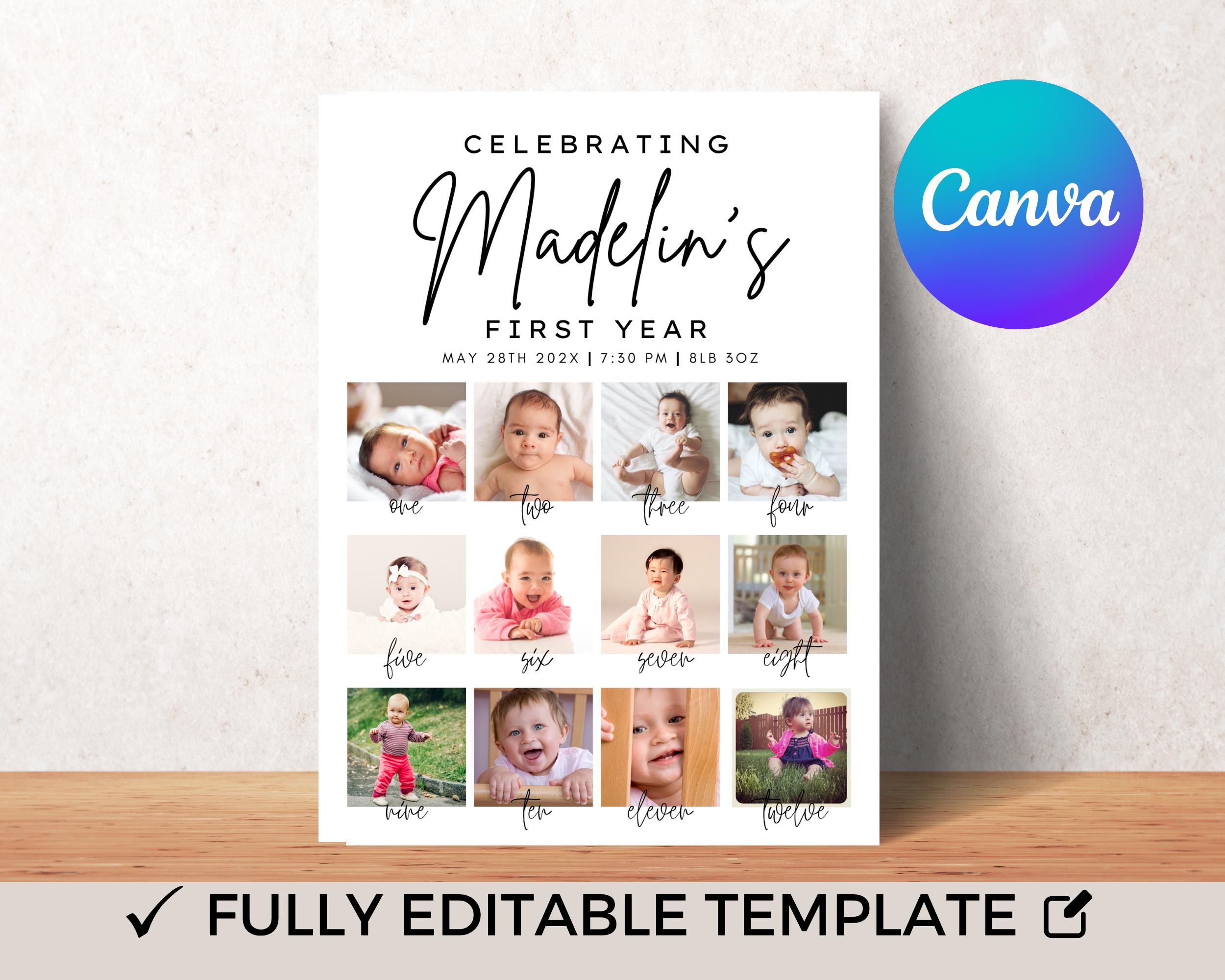 First Birthday Welcome Sign Poster Template, Editable Milestones Board ...