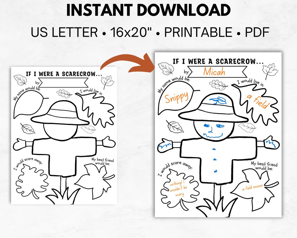 Design Your Own Scarecrow, Fall Harvest Craft, Kids Activity, Writing ...