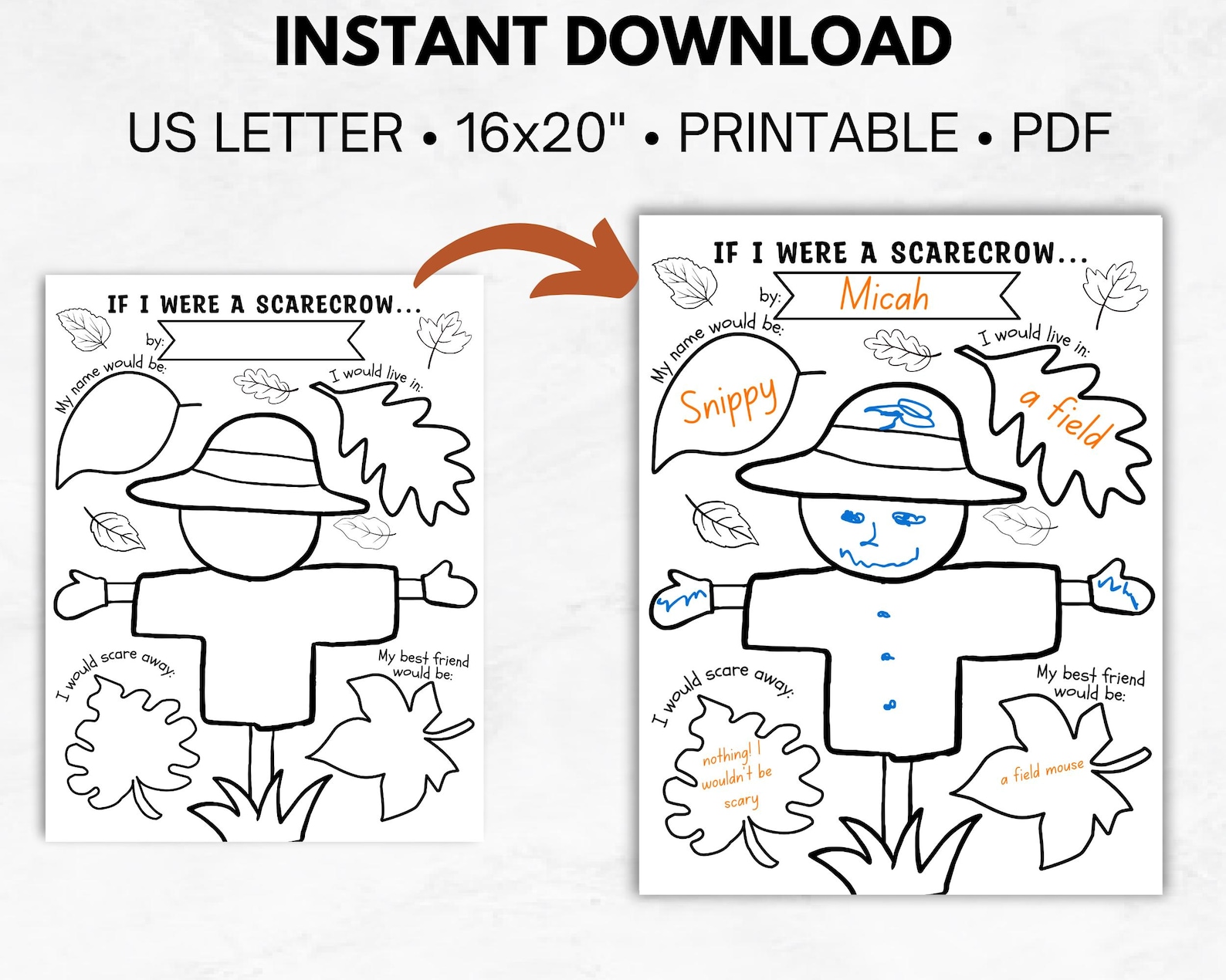 Design Your Own Scarecrow, Fall Harvest Craft, Kids Activity, Writing ...