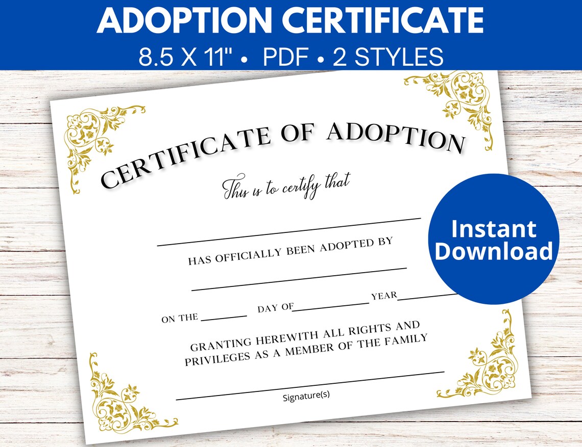Editable Adoption Certificate Template, Fillable Adoption Certificate ...
