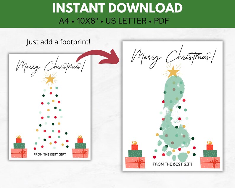 Christmas Footprint Craft, Winter Footprint Art, Printable Preschool ...