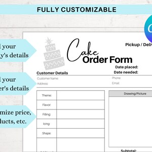 Editable Cake Order Form Template, Bakery Business Forms, Custom Cake ...
