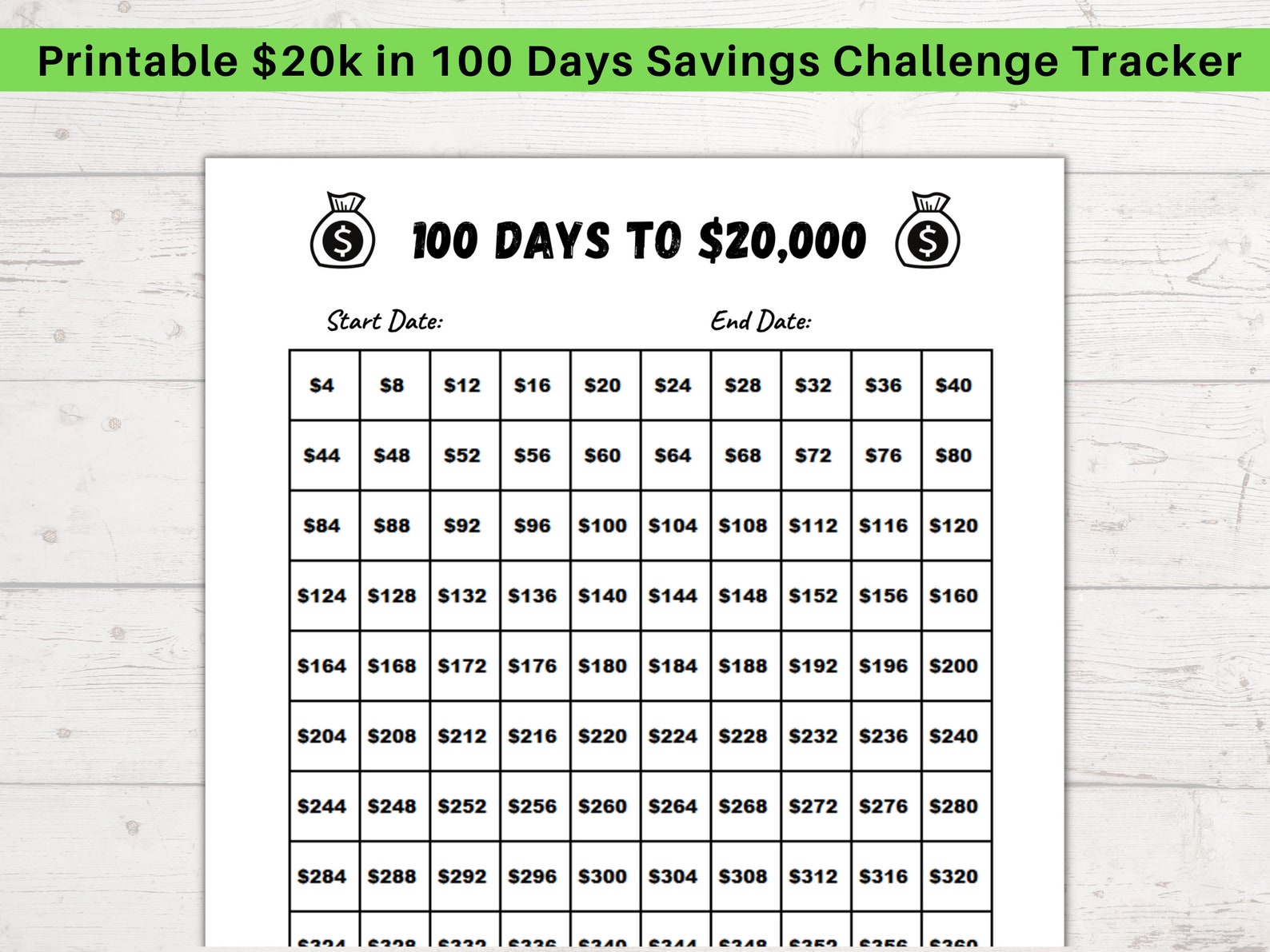 20k in 100 Days Money Savings Challenge, 20000 Savings Tracker ...