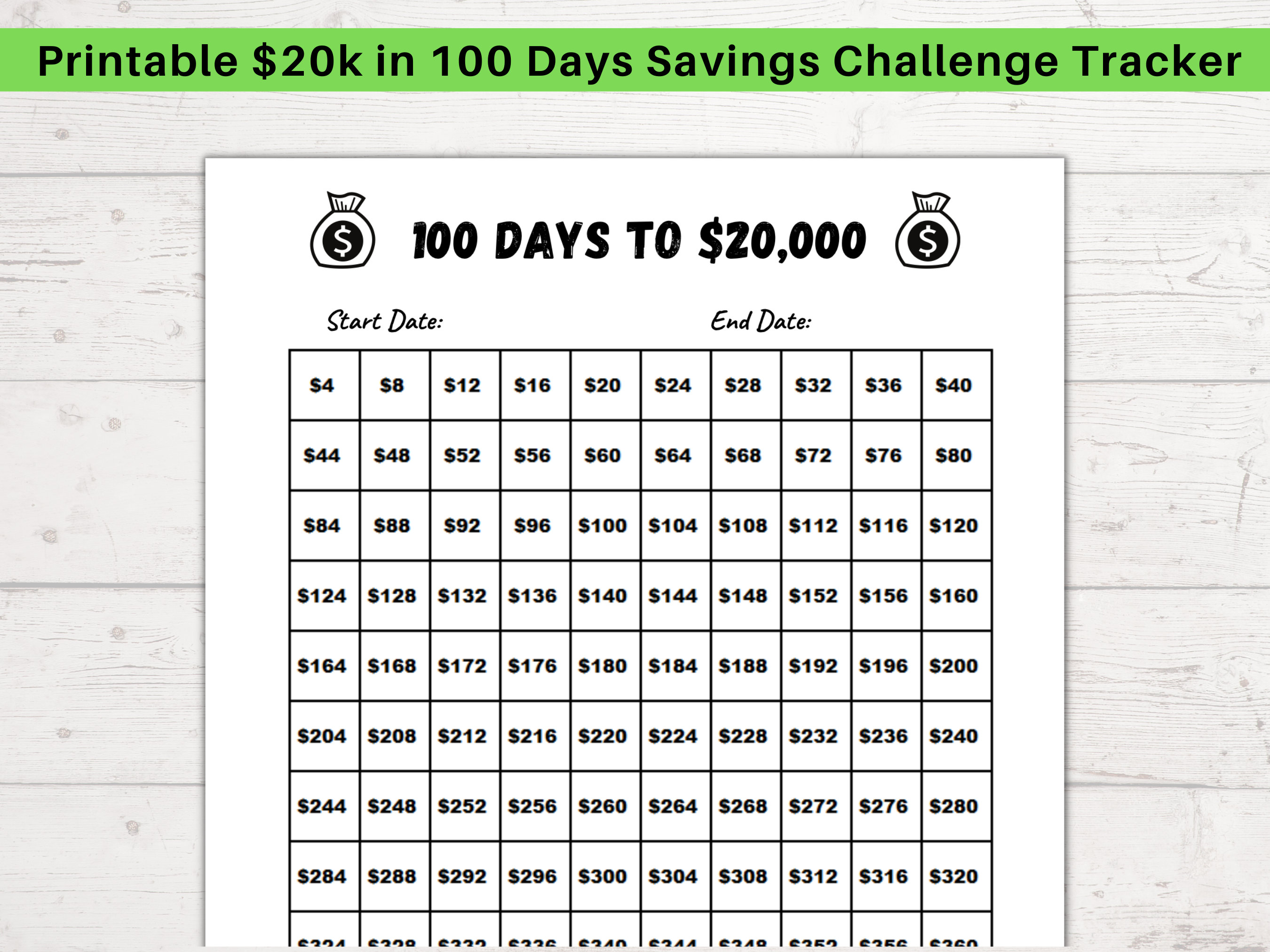 20k in 100 Days Money Savings Challenge, 20000 Savings Tracker ...