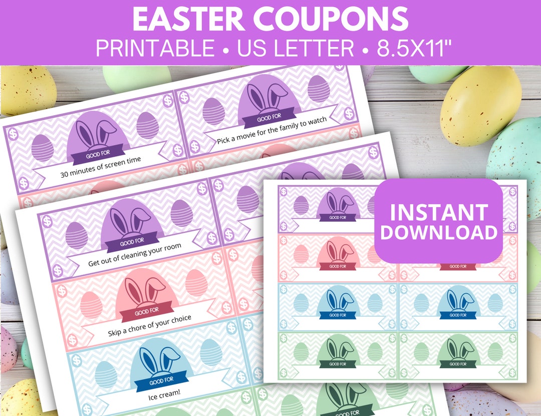 Easter Egg Coupons for Kids, Easter Egg Tokens, Printable Easter Bunny ...