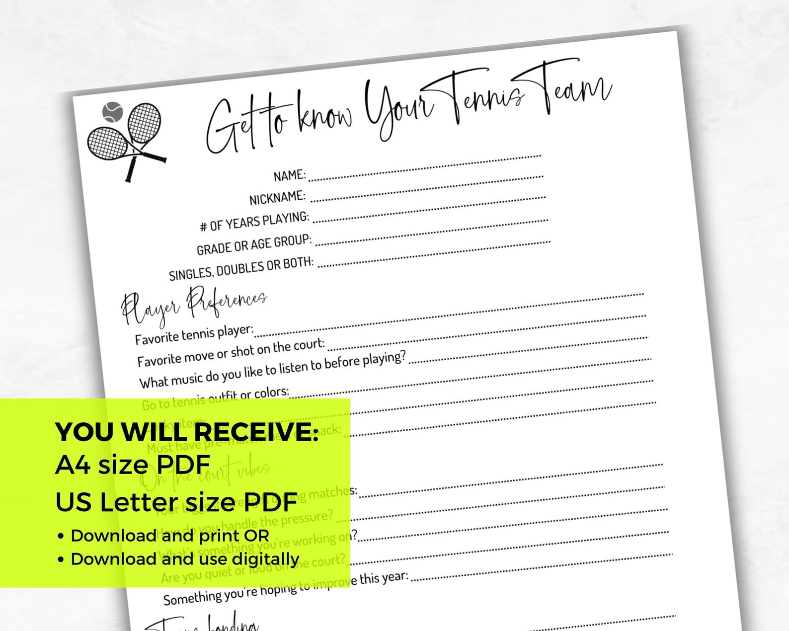 Get to Know Your Tennis Teammate Questions, Team Building Game ...