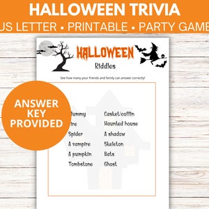 Halloween Riddles Printable Party Game, Halloween Trivia Game ...