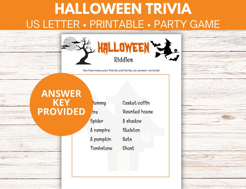 Halloween Riddles Printable Party Game, Halloween Trivia Game ...
