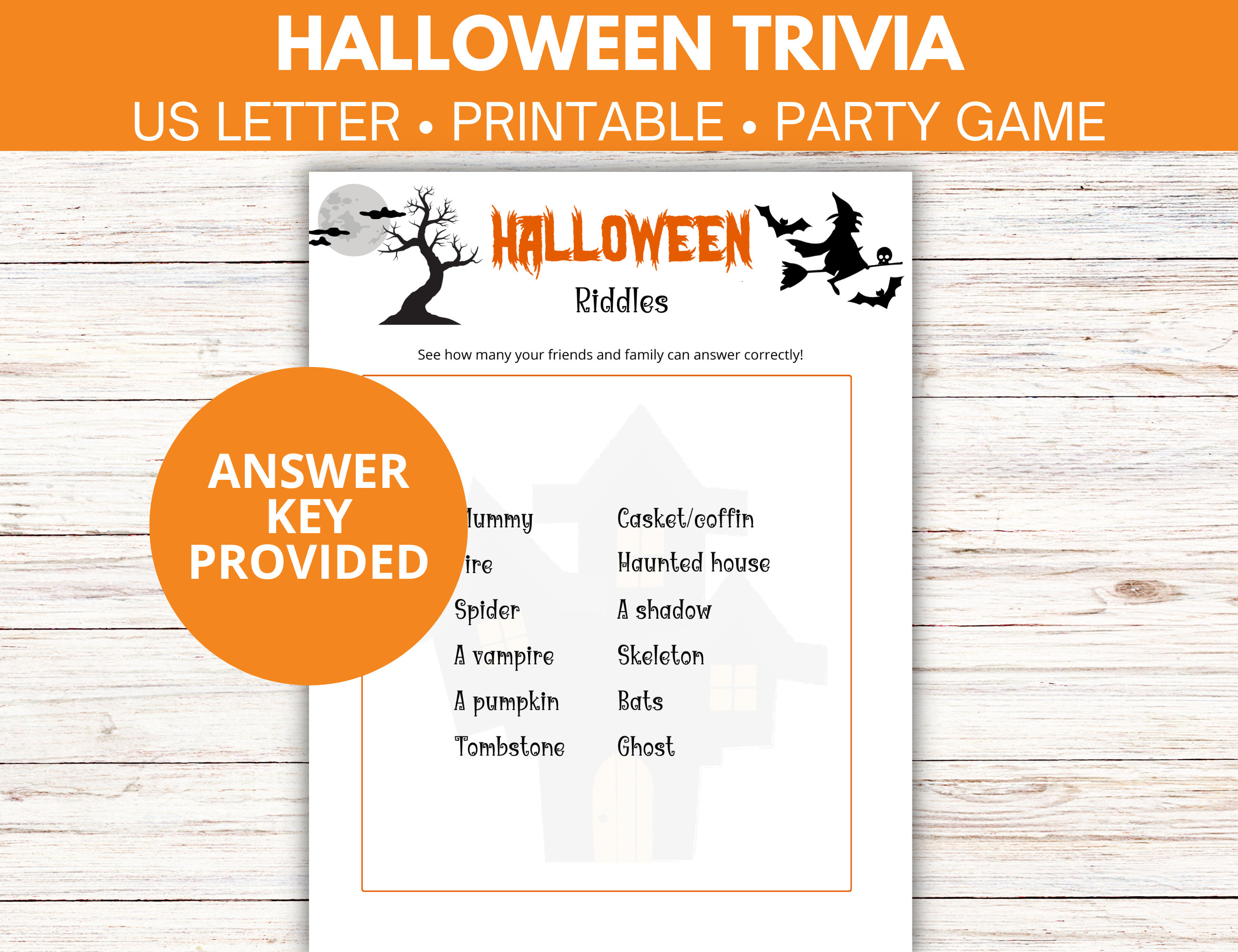 Halloween Riddles Printable Party Game, Halloween Trivia Game ...